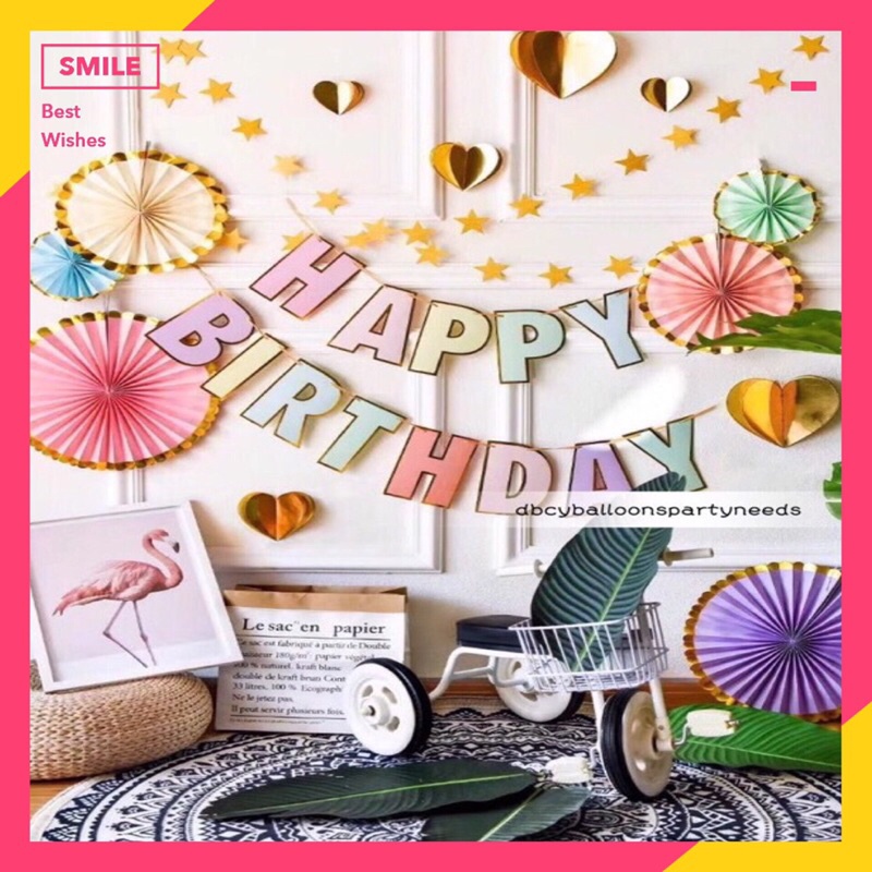 happy birthday pastel color banner macaron birthday banner partyneeds ...