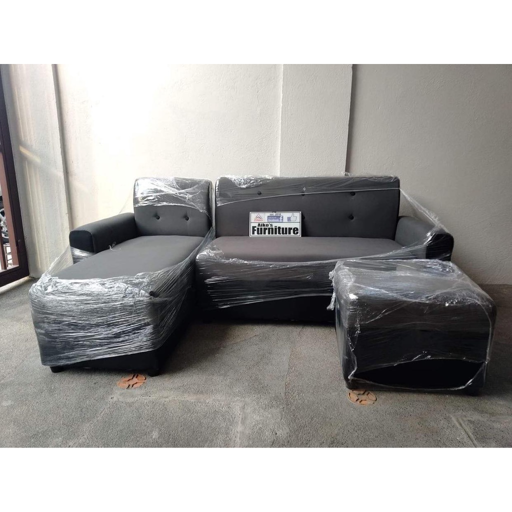 SOFA SET SALA SET LSHAPE GRAY FABRIC WITH 3 PCS PILLOW | Shopee Philippines