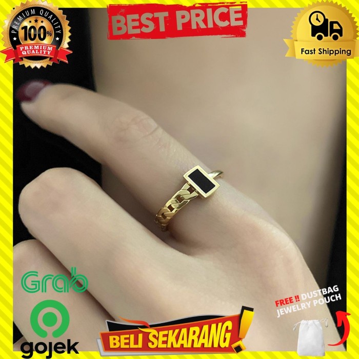 ASYMMETRIC BLACK SQUARE TITANIUM STEEL WOMEN'S CHAIN RING C458 - 5 ...