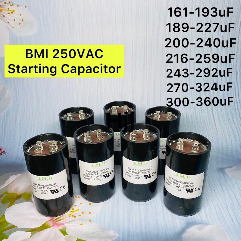 BMI 250VAC Starting Capacitor 161uF to 360uF Check the Microfarad at ...