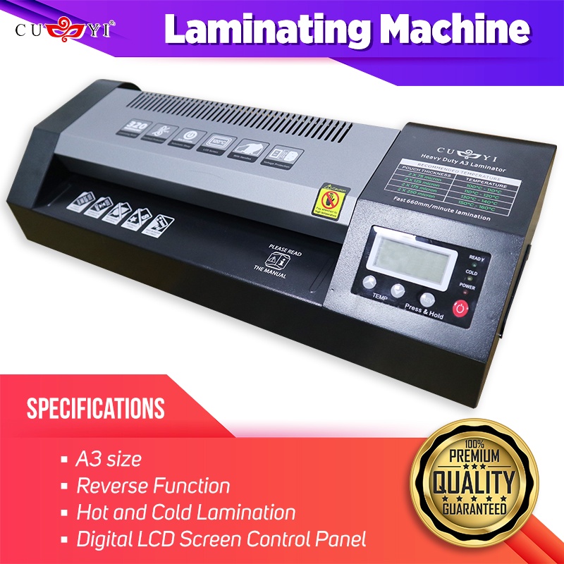 CUYI A3 Size Laminator HOT / COLD / REVERSE Function 220V Heavy Duty ...