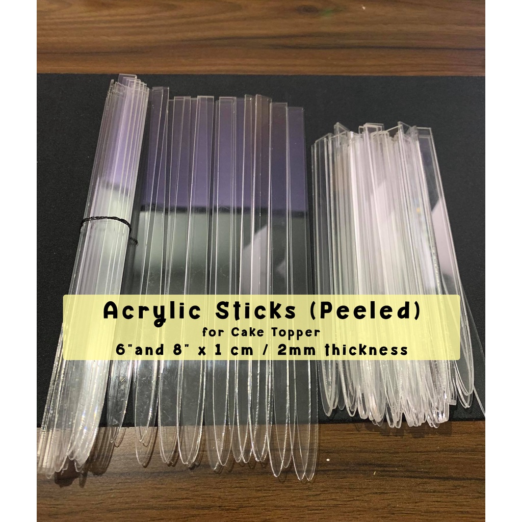 50 pcs Acrylic Sticks for Cake Toppers Size 6" and 8" (Peeled ...