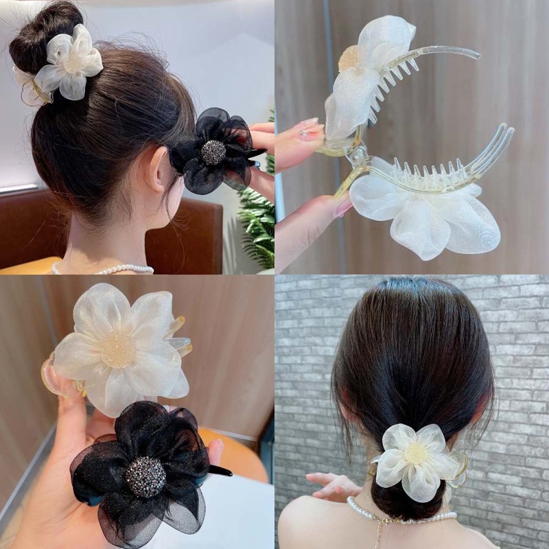 Mesh Rhinestone Sun Flower Pill Hair Ornaments Grasp Clip Back Head ...