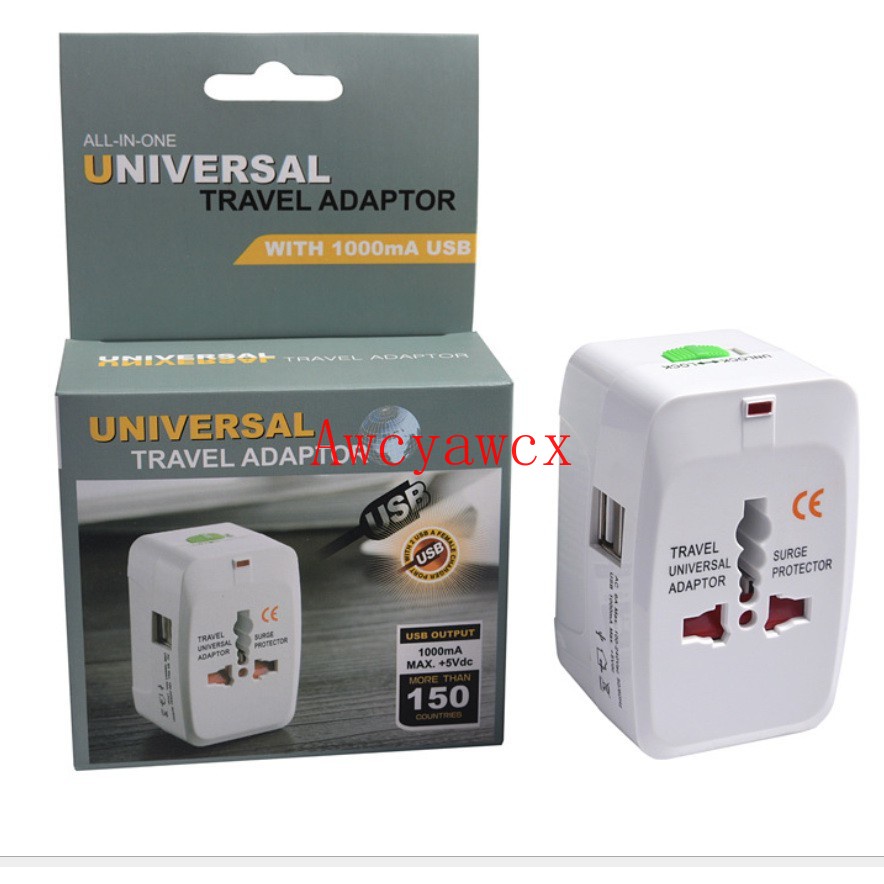 AC Power Charger with US UK EU Converter Universal International Plug Adapter 2 USB 5V 1A 1000mA ...
