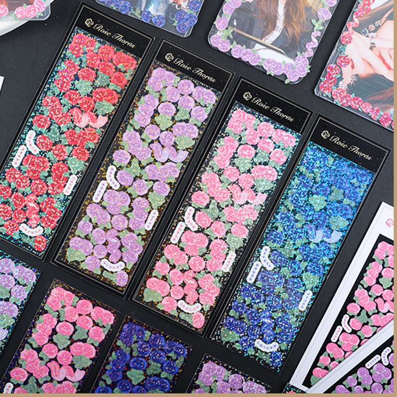 Creative Flower Series Glitter Stickers Student Decorative DIY Material ...