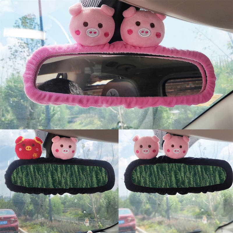 Korean Creative Short Plush Cute Pig Rear View Mirror Cover New Cute ...