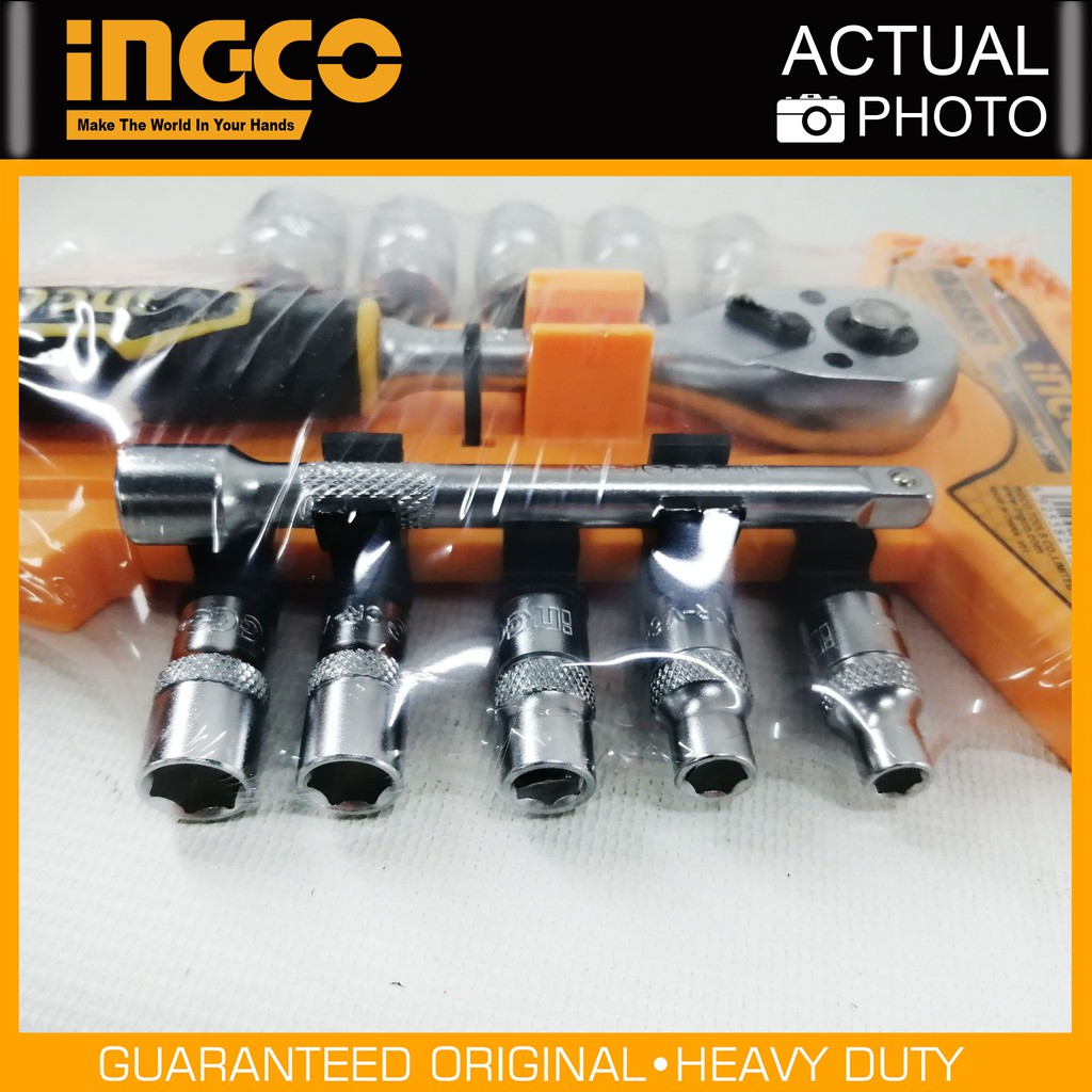 Ingco 12pcs 1/4" Drive Socket Set Quick Release Ratchet Wrench w ...