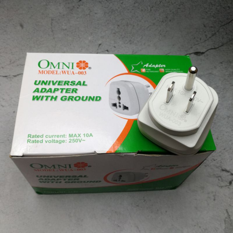 Omni Universal Socket Adapter w/ Ground Pin (3 Prong Plug) WUA-003 ...