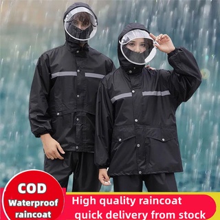 Waterproof Raincoat Set Men Women Thick rainsuit reflective stripe rain ...