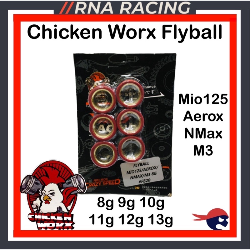 Chicken Worx Flyball Set Mio i 125 NMax Mio Soul i 125 Aerox MX 125 fi 8g 9g 10g 11g 12g 13g 14g ...