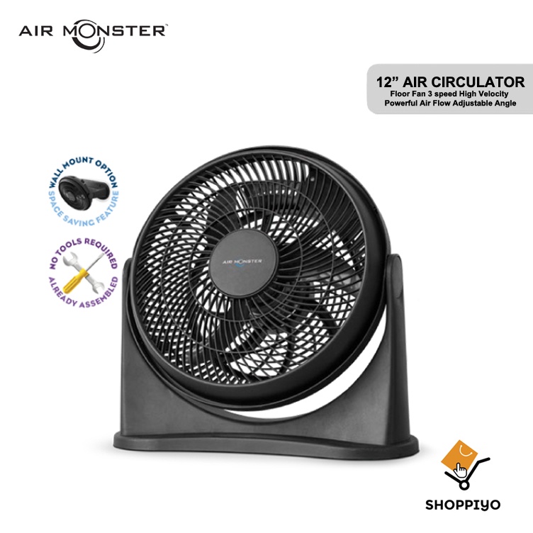 Air Monster 12 inch Portable Floor and Wall Mount Fan Power Air ...