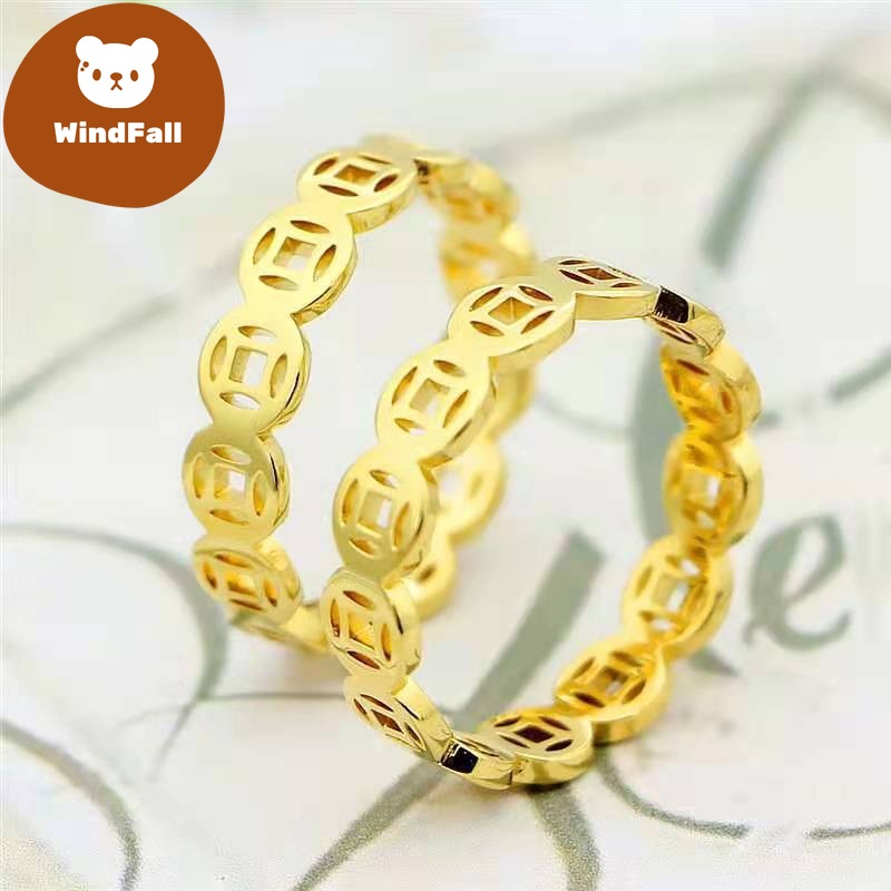 Vintage Titanium Steel Coin Ring Stainless Steel Fortune Transfer Ring ...