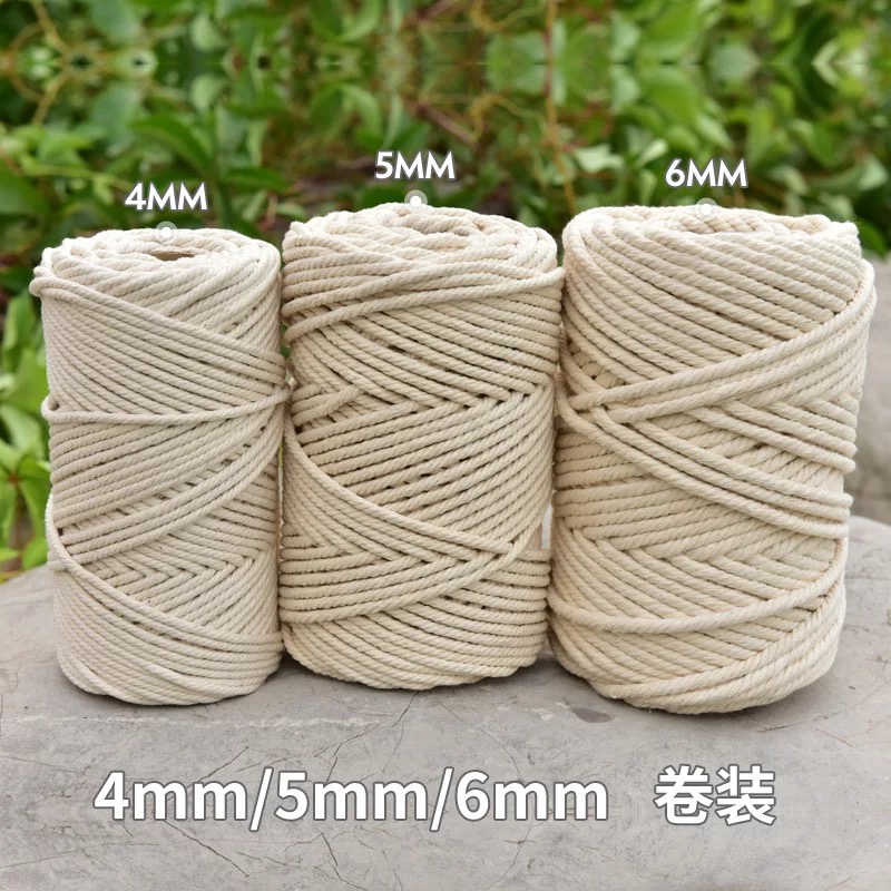 Handmade Macrame Boho decor 1/2/3/4/5/6mm Cotton Beige thread Cord Rope ...
