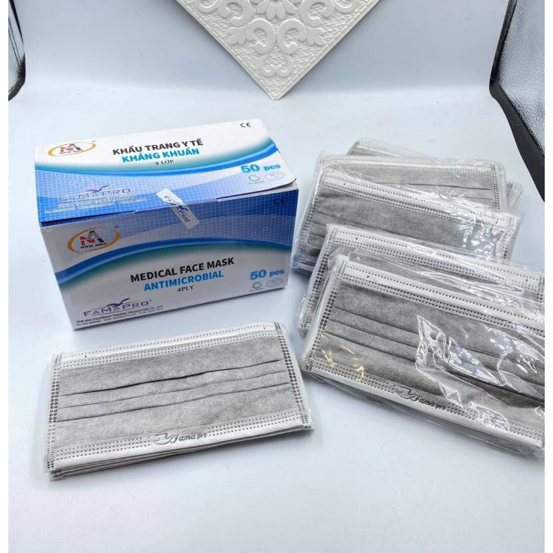 Face Mask Famapro Carbon Gray Bird 4 Ply With Filter 50 Pieces | Shopee ...