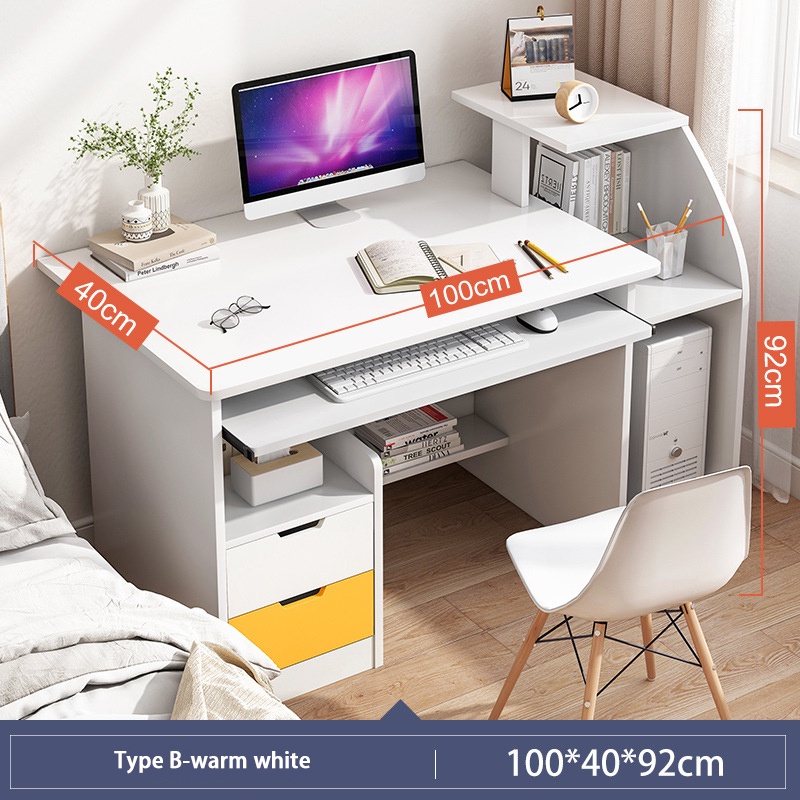 KAMER Computer Desk Desktop Home Study Desk Bookshelf Combination ...
