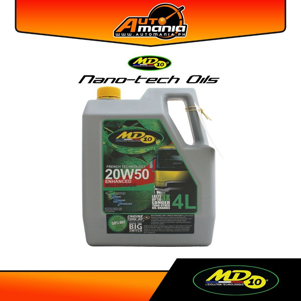 MD10 20W50 Nanotech Enhanced Multigrade 4-Liters Engine Oil | Shopee ...