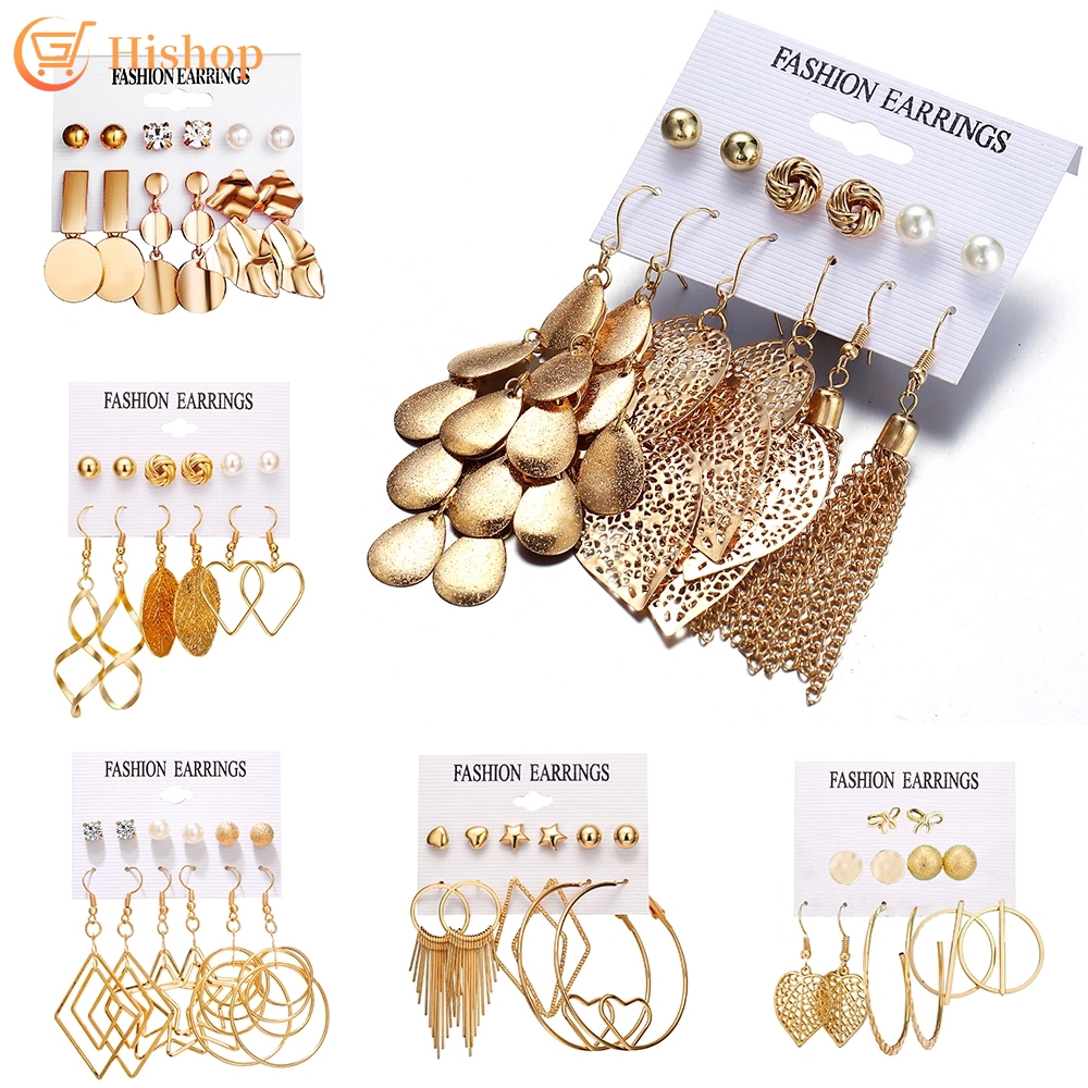Bohemia Metal Leaves Tassel Earring Set Multilayer Sequins Drop Jewelry