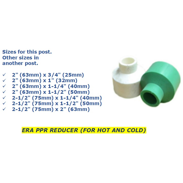 ERA PPR REDUCER (FOR HOT AND COLD) - 2" (63mm) x 3/4" (25mm) to 2-1/2 ...