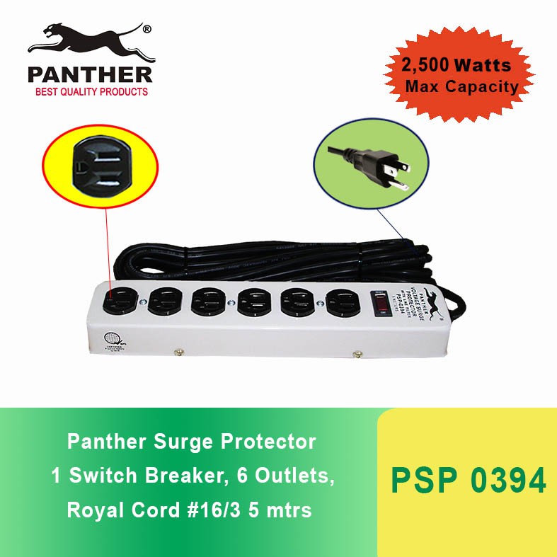 Panther PSP 0394 Extension Cord w/ Voltage Surge Protector 1 Sw ...