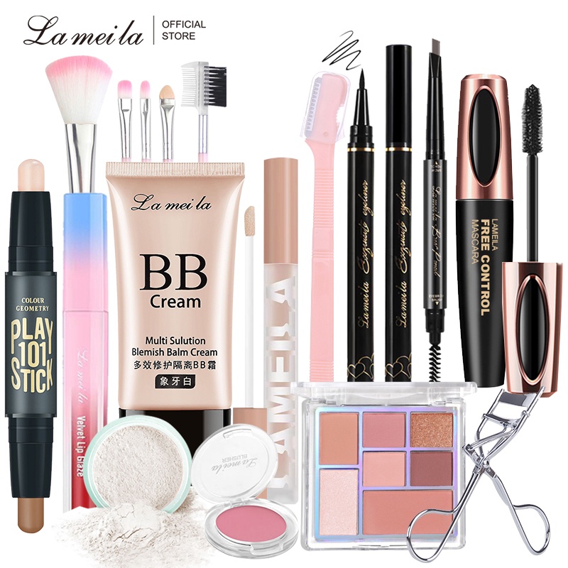 Lameila Makeup Set Lipstick Bb Cream Eyeshadow Tray Mascara Concealer Contouring Stick Loose ...
