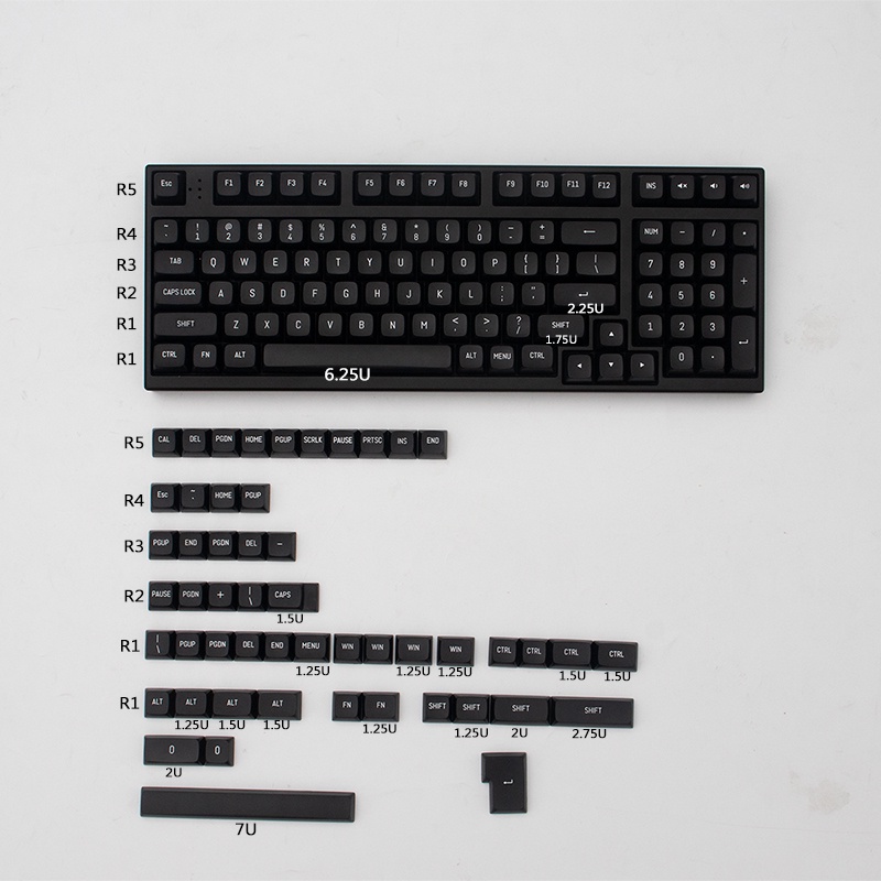 150 Keys Double Shot MSA Profile Keycap Personalise White Black Theme ...