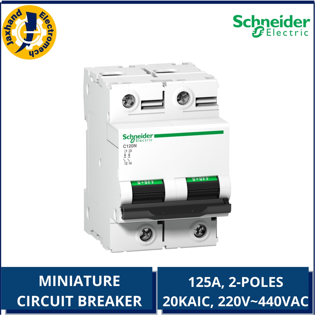 Schneider Miniature Circuit Breaker 125A, 2Poles, 20KAIC, 220V~415VAC, C120N, C-CURVE | Shopee ...