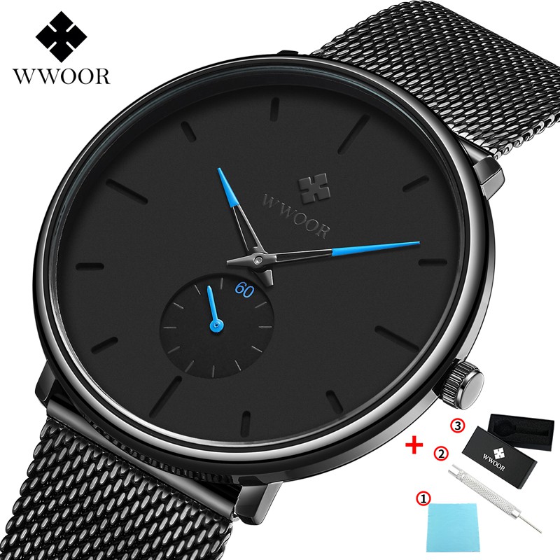 Wwoor Watch Men Quartz Analog Ultra-Thin Stainless Steel Wristwatch ...