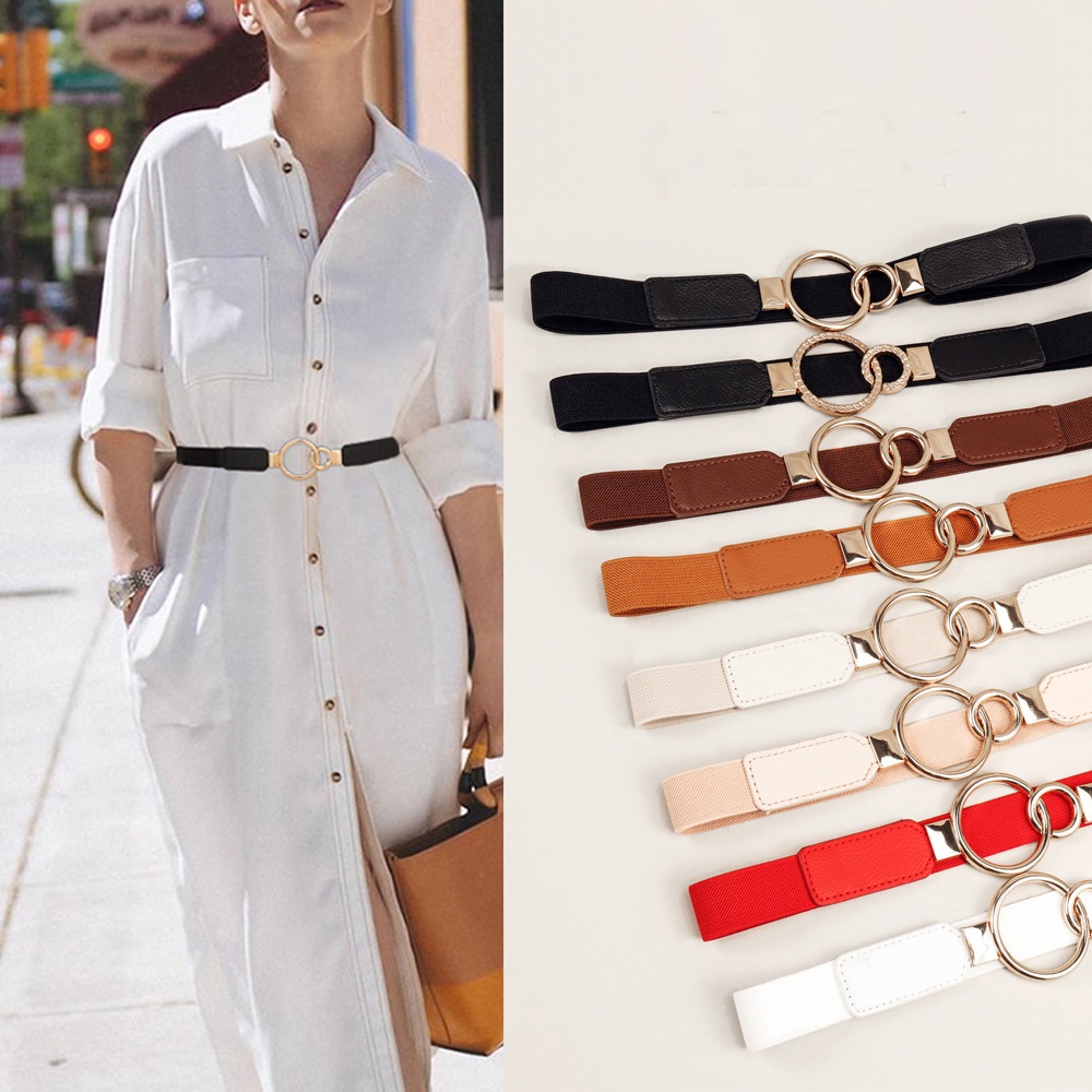 Fashion Dress Belts Women Elastic Waistband Circle Buckle Waist Belt ...