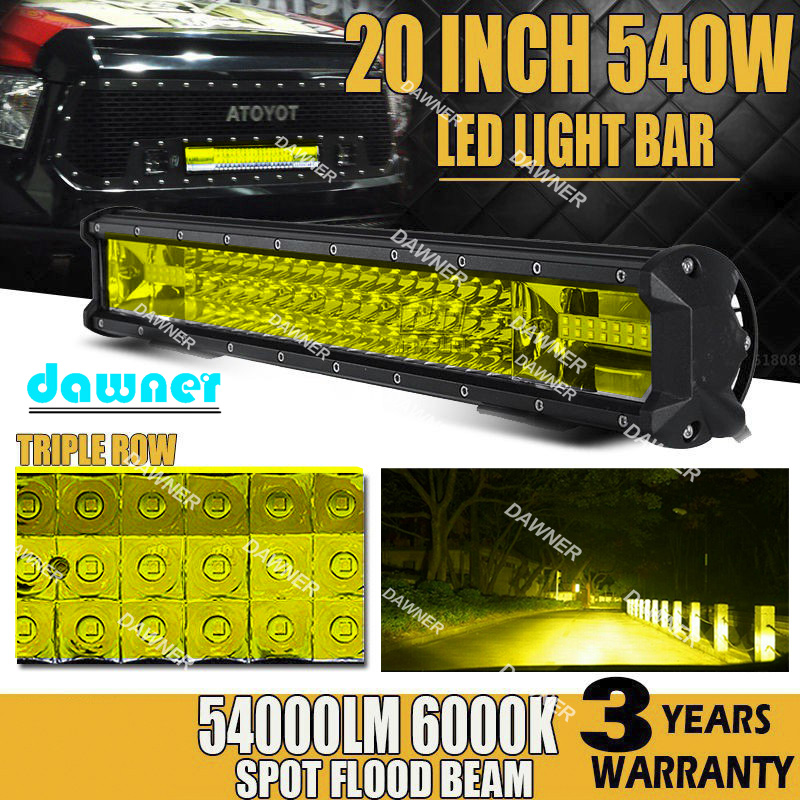 12-22 Inch Yellow Led Light Bar 3000K 4x4 Offroad Spot beam 12V 24V For ...