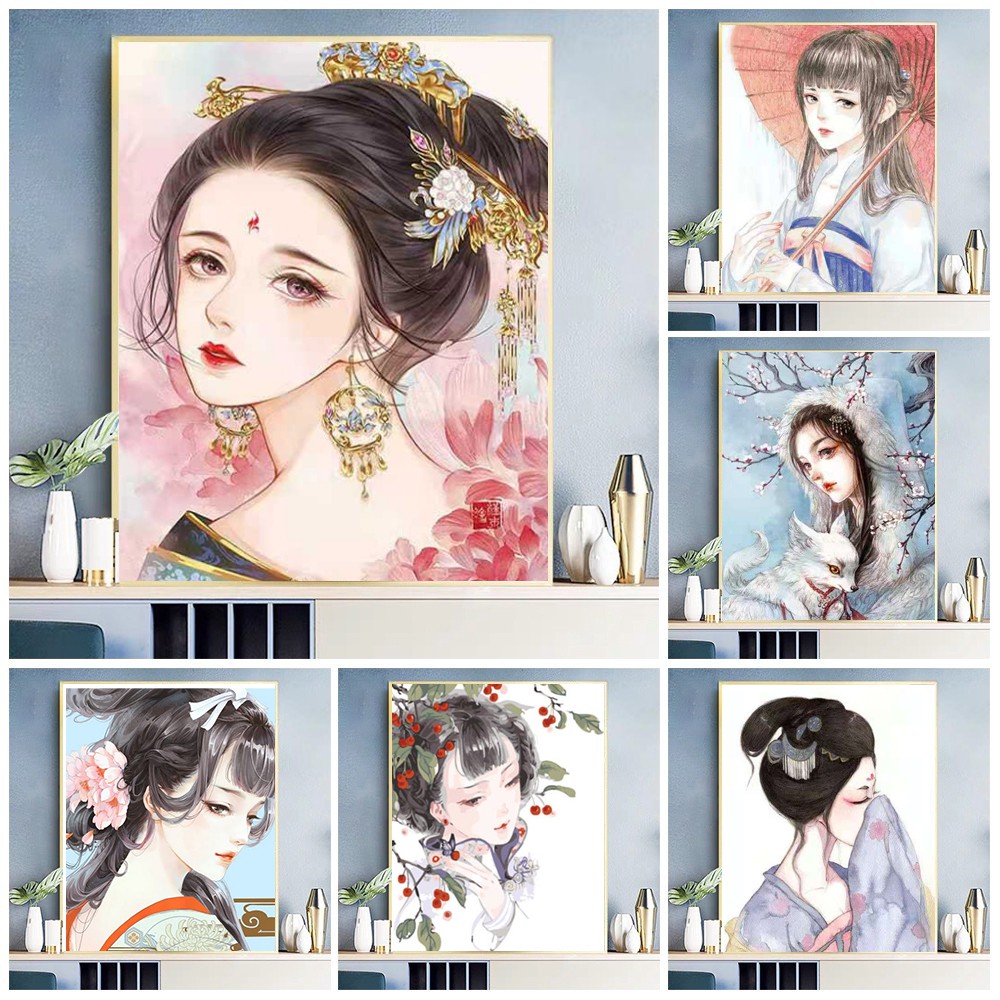 DROFE Chinese Beauty Paint By Numbers Wall Art Handmade Painting On ...