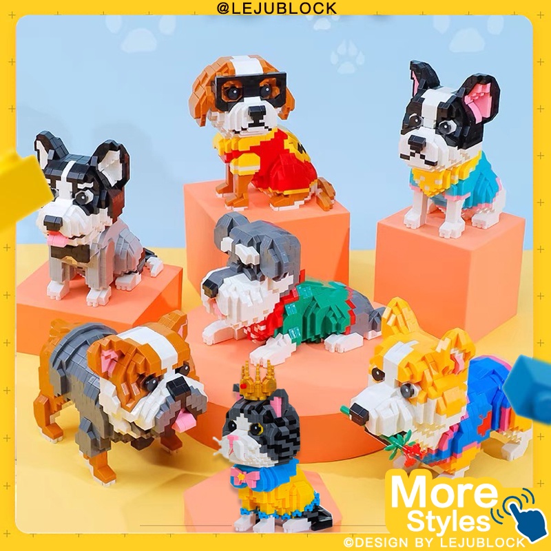 【LEJUBLOCK】dog building blocks pet doll Labrador Schnauzer Poodle ...