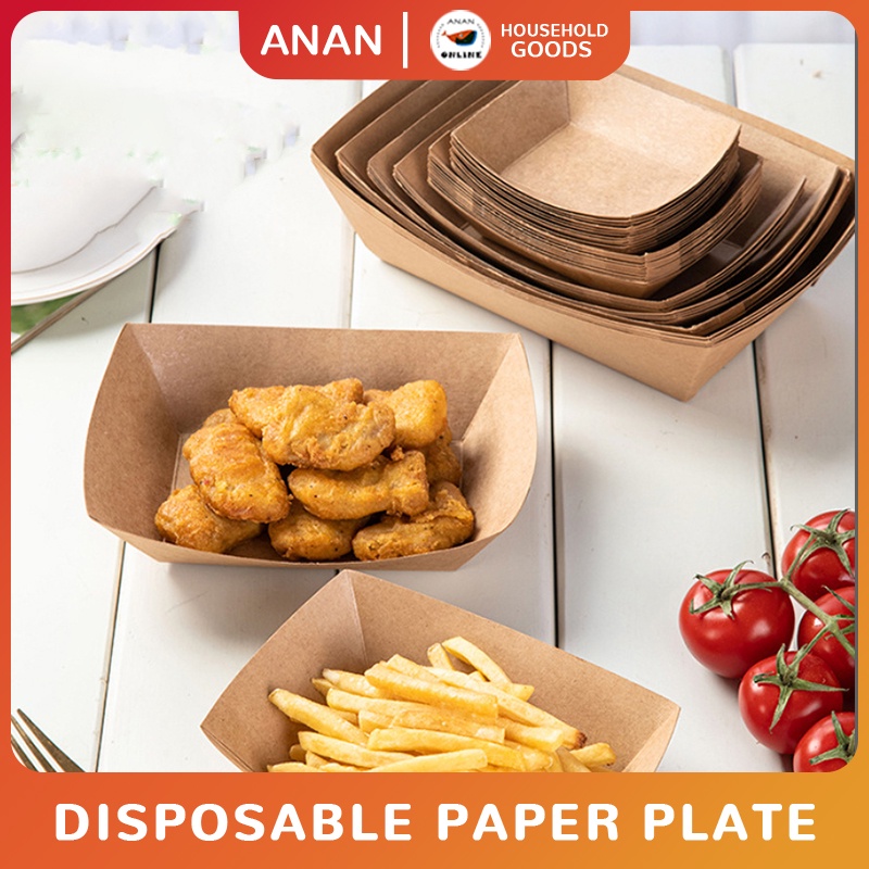 50PCS Kraft Paper Plate Siomai Kikiam Plate Tray Hotdog Tray Square ...