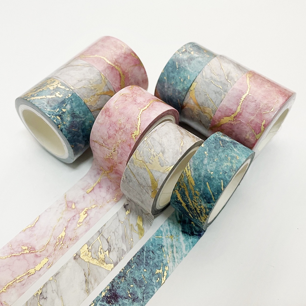 PenLab 3pcs Gold Foil Washi Tapes Set 15mm 20mm Multi Stone Star Flower ...