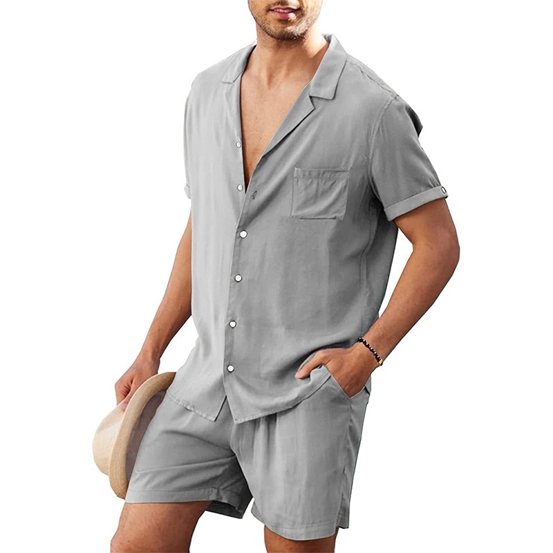 Men Outfit Set 2022 Summer New Men's Linen Short Sleeve Shirt Suit ...