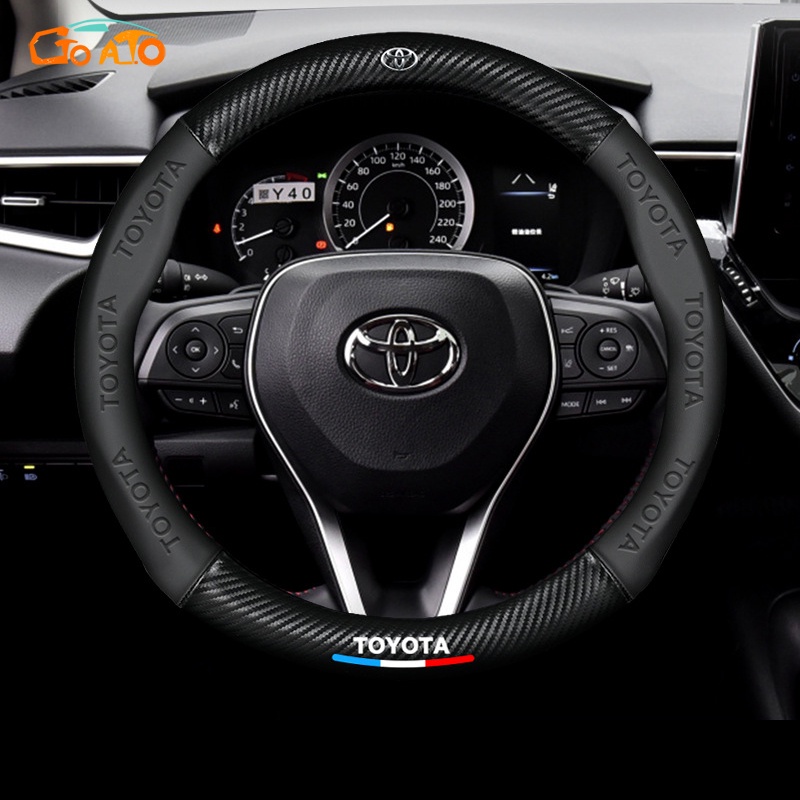 GTIOATO Car Carbon Fiber Leather Steering Wheel Cover Suitable For 38CM ...