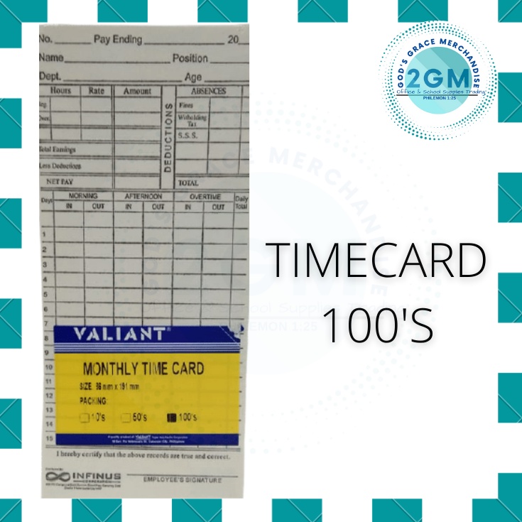 VALIANT TIMECARD 100S, 14 PTS (DTR) | Shopee Philippines