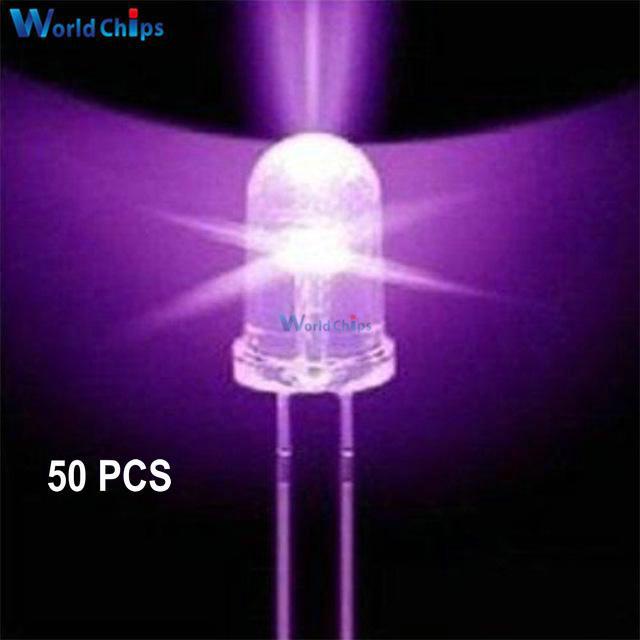 50pcs Super Bright F5 5mm Round UV/ Purple LED Emitting Diode 390-395nm ...