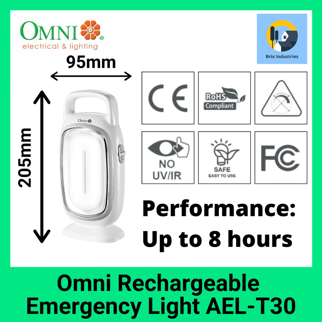 Omni LED Rechargeable Emergency Light AEL-T30 8 Hours Performance Time Brix | Shopee Philippines