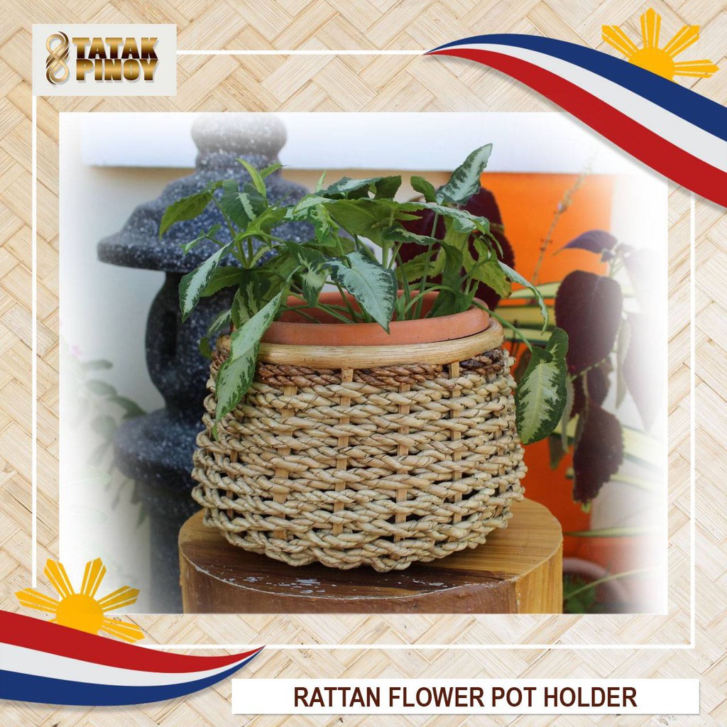TATAK PINOY Rattan Plant Basket Flower Potted Holder Rack for Indoor ...
