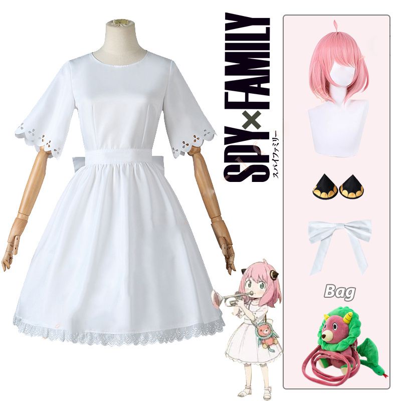 Anime Spy X Family Anya Forger Cosplay Costume White Dress Wig Chimera ...