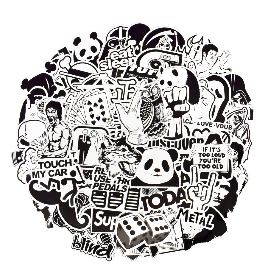 50 PCS Black and White Graffiti Stickers Cool Anime Funny Waterproof ...