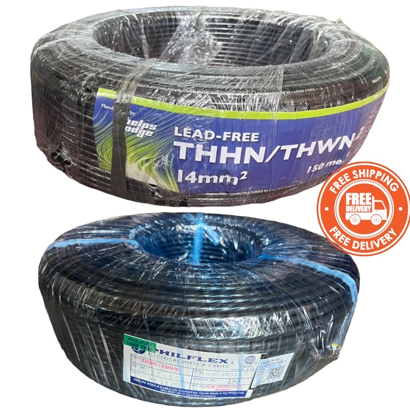 14mm2 / #6 Phelps Dodge and Philflex THHN/THWN-2 Electrical Wire 150meters | Shopee Philippines