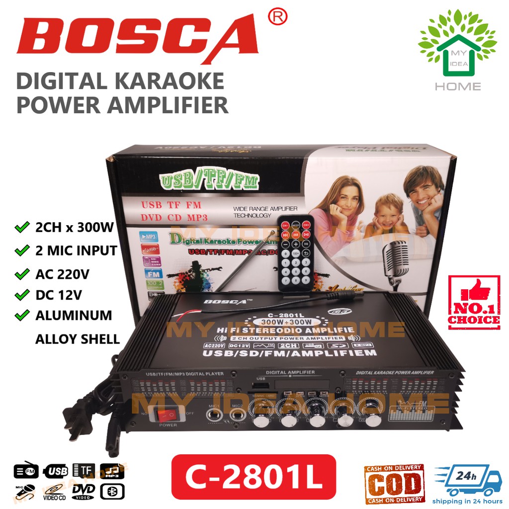 BOSCA AMPLIFIER 300W+300W Digital Karaoke Amplifier Mic Input and ...