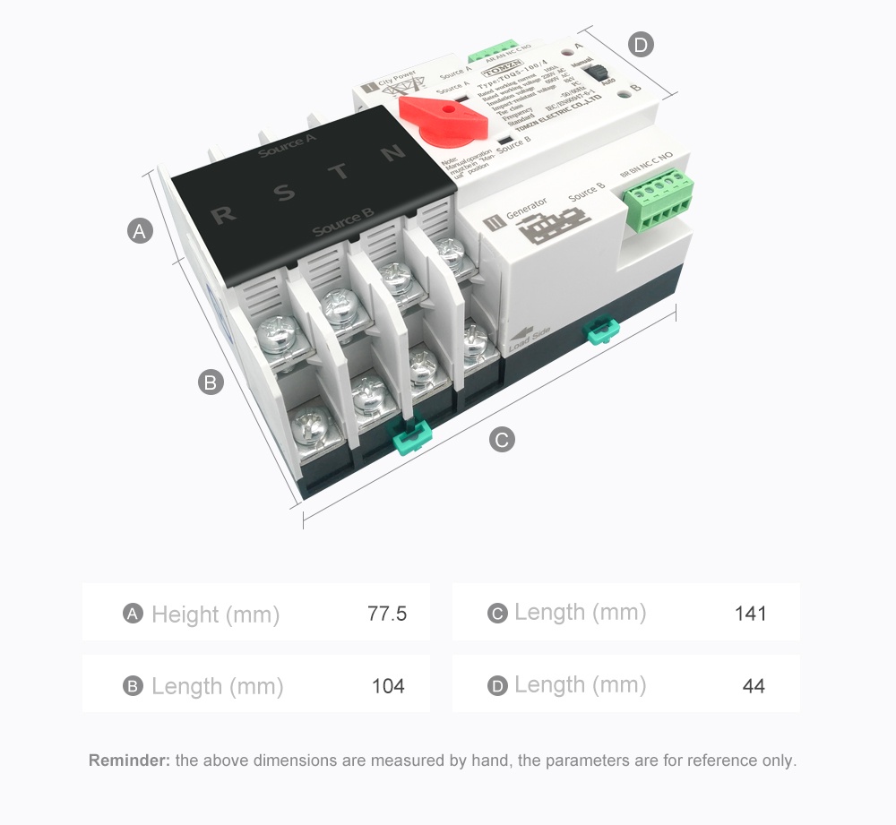 TOMZN Din Rail 2P ATS Dual Power Automatic Transfer Switch Electrical ...