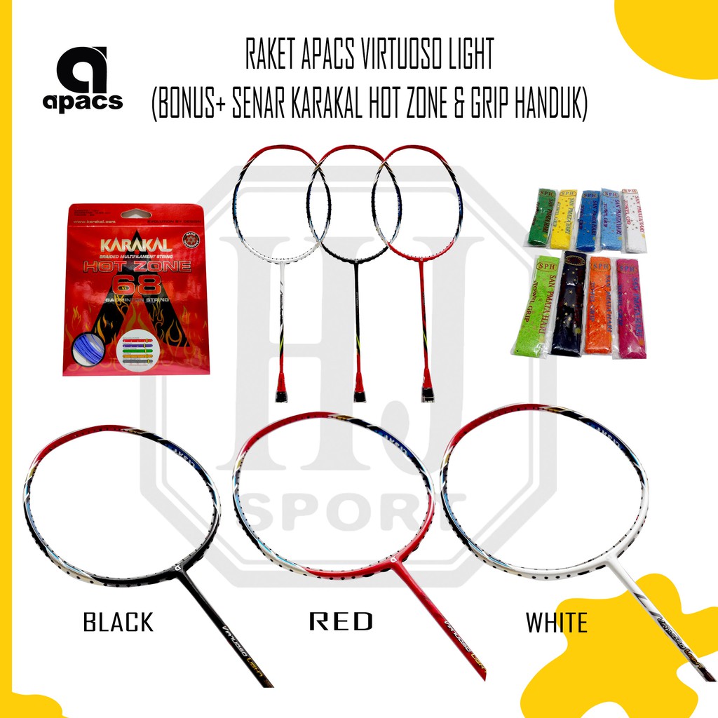 Original Apacs Virtuoso Light Badminton Racket Bonus Strings And ...