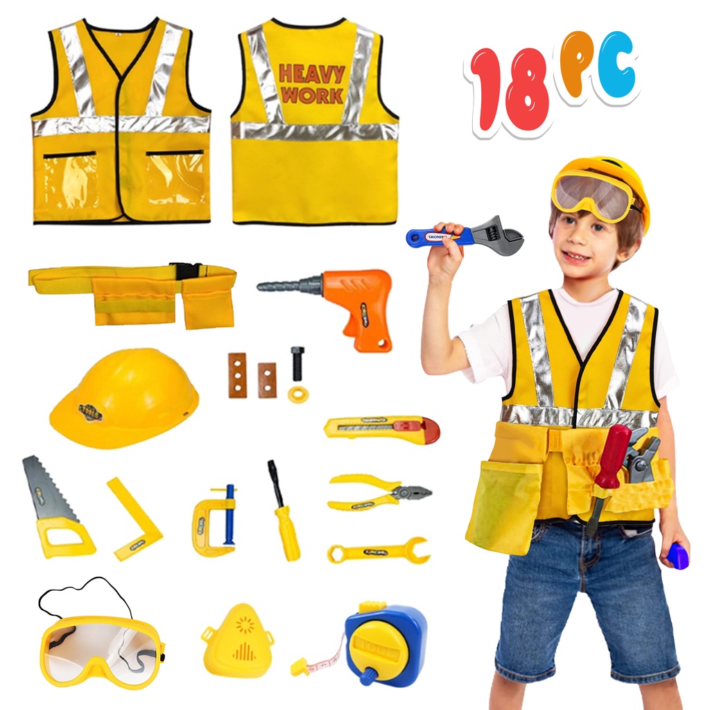 Engineer Construction Workers Costume for Kids Boys Safety Vest for ...