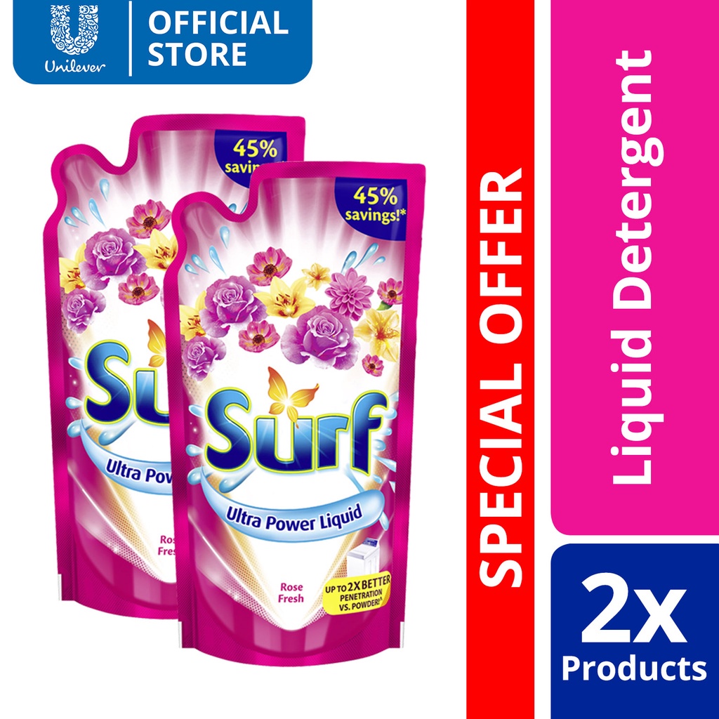Surf Laundry Liquid Detergent Rose Fresh 900ml Pouch 2x | Shopee ...