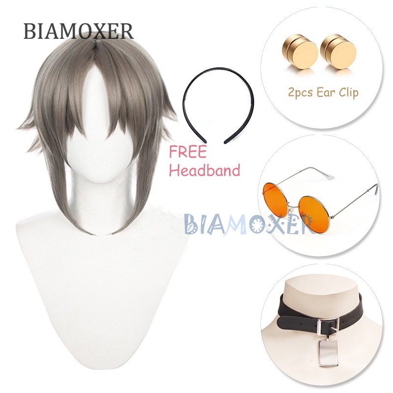 Mysta Rias Cosplay Wigs Glasses VTuber NIJISANJI Luxiem Dark Grey Short ...