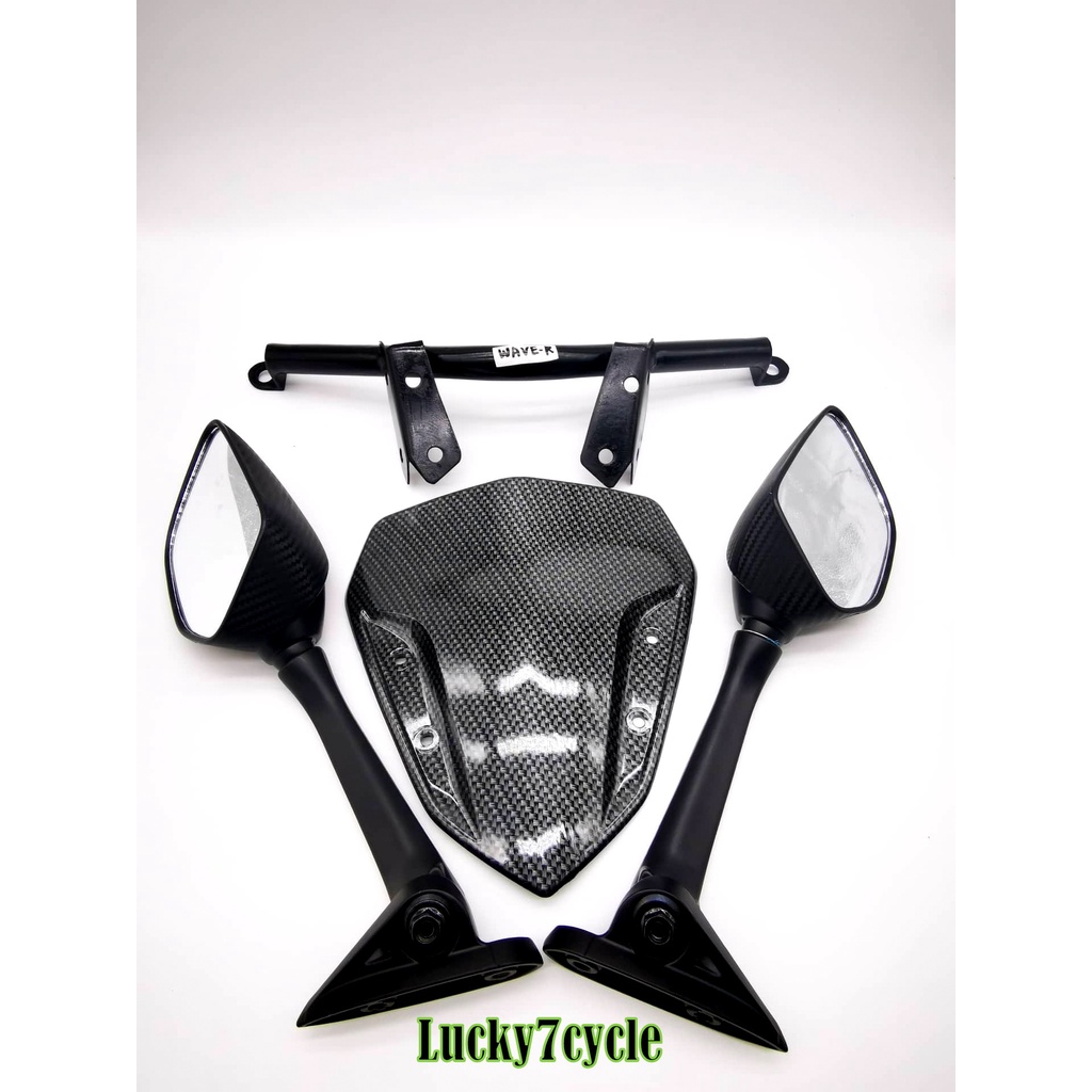 Carbon VISOR with Side Mirror and bracket (3 in 1) for AEROX/MIO/CLICK ...