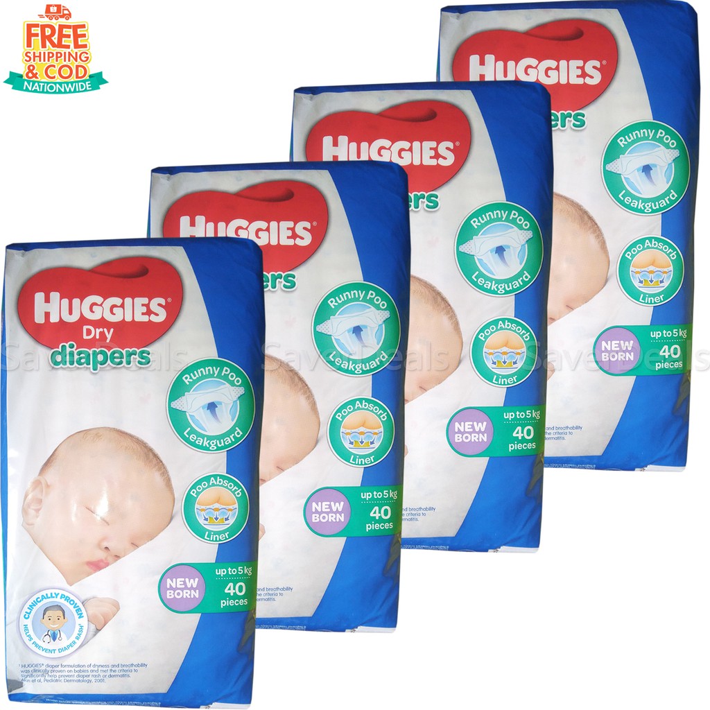 COD Set of 4 Huggies Dry Diapers New Born 40's (160 Pieces) | Shopee ...